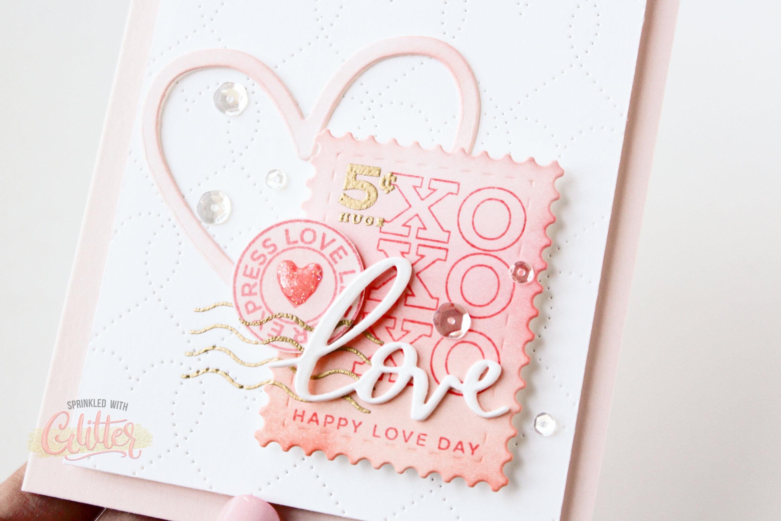 Layering Stamps And Dies On Cards - Postage Themed Love Note ...