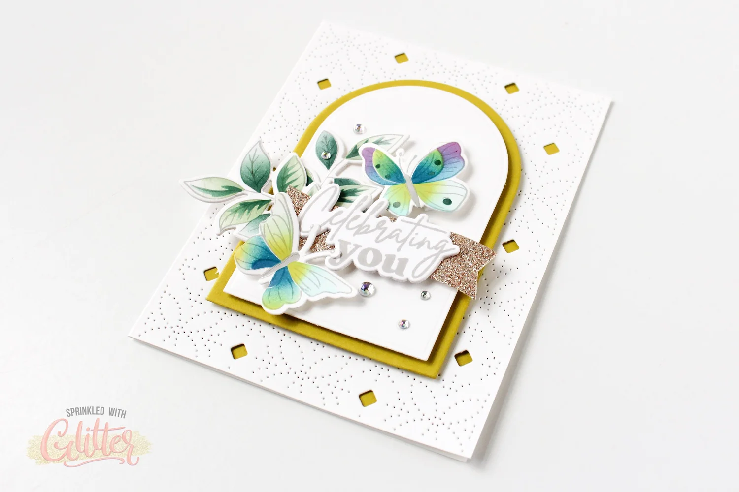 Two For One Cards Featuring Fluttering Butterflies — Sprinkled With Glitter