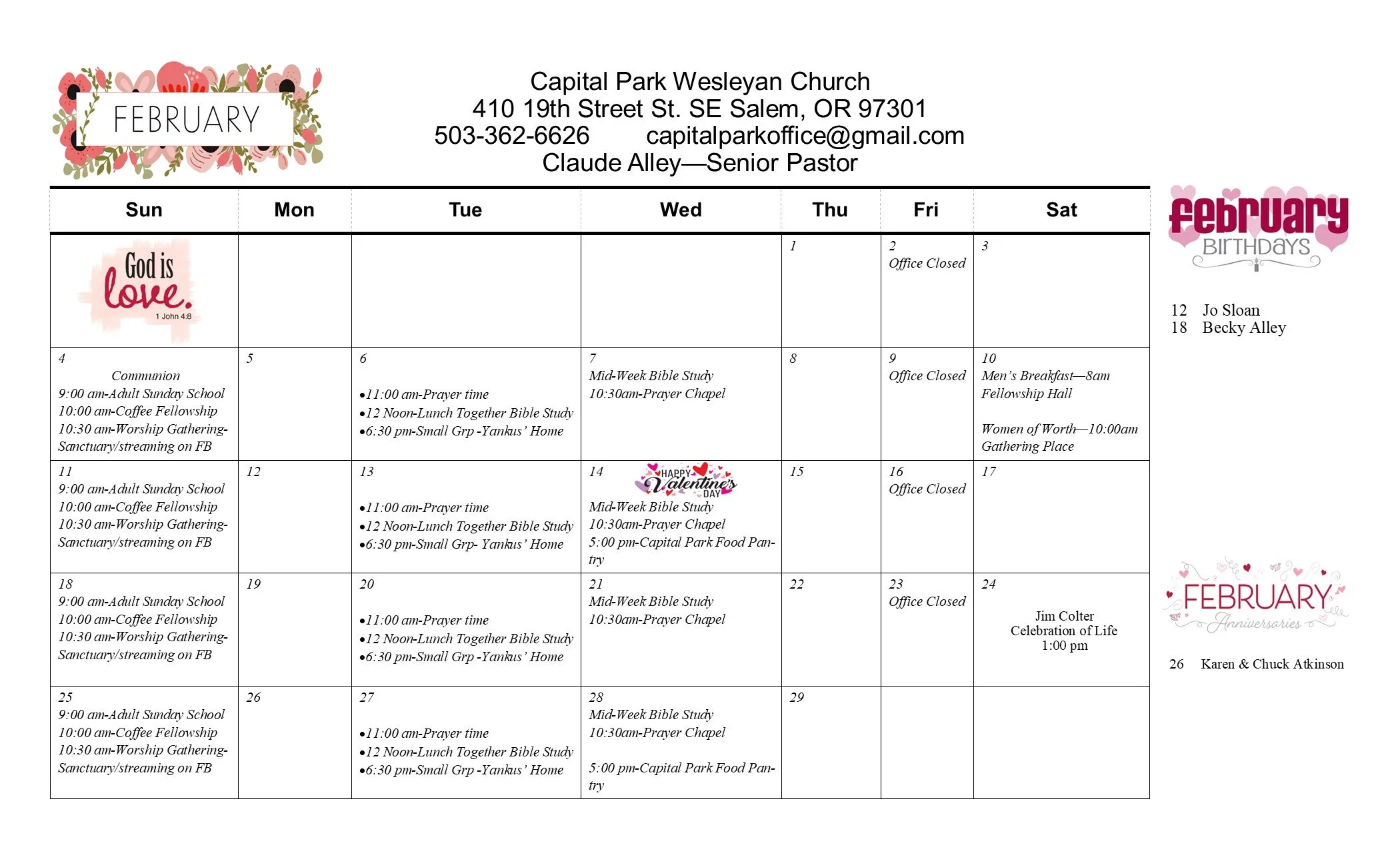 Events Calendar — Capital Park Wesleyan Church