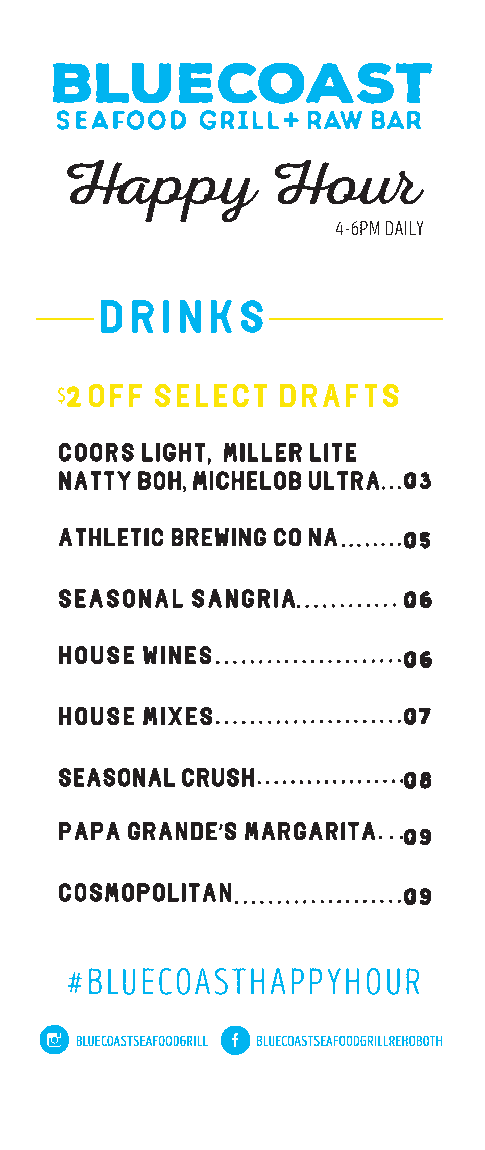 View Our Menu | Seafood in Rehoboth Beach | Bluecoast