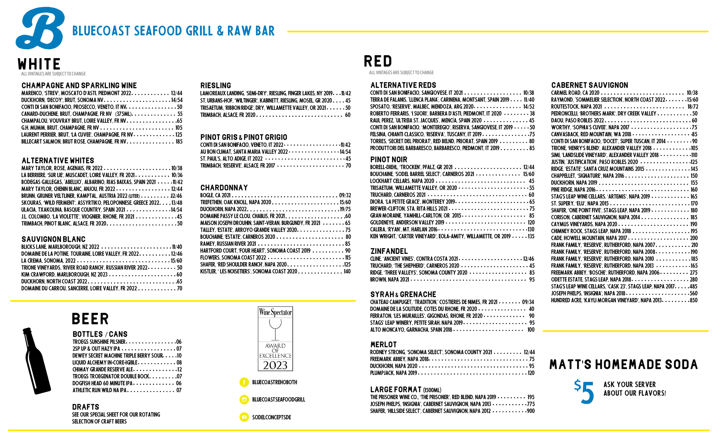 View Our Menu | Seafood in Rehoboth Beach | Bluecoast