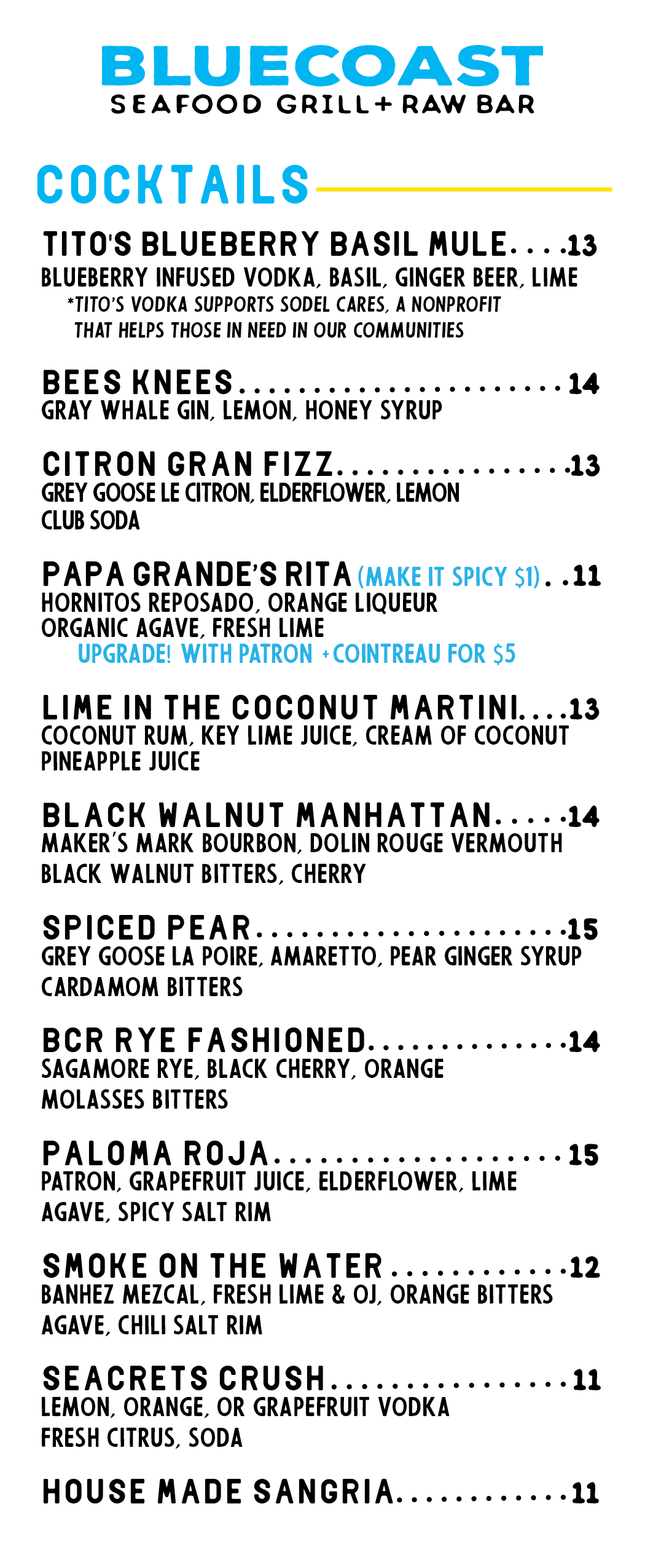 View Our Menu | Seafood in Rehoboth Beach | Bluecoast
