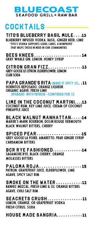 View Our Menu | Seafood in Rehoboth Beach | Bluecoast