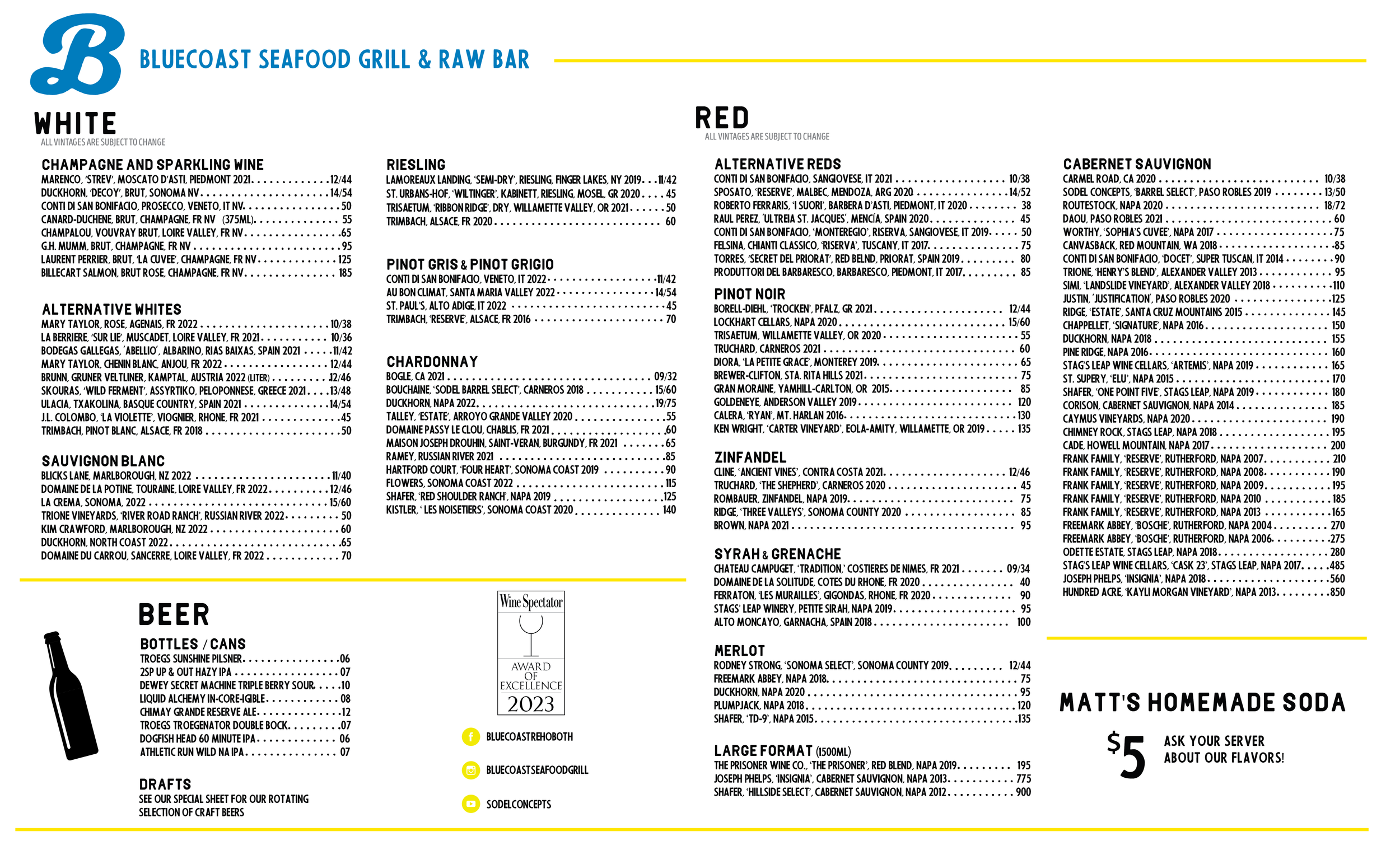 View Our Menu | Seafood in Rehoboth Beach | Bluecoast