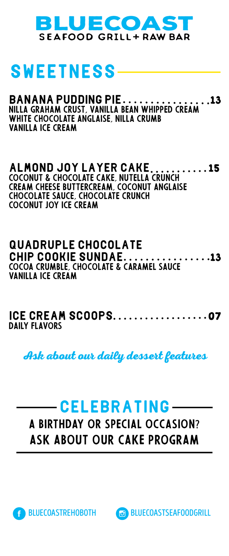 View Our Menu | Seafood in Rehoboth Beach | Bluecoast