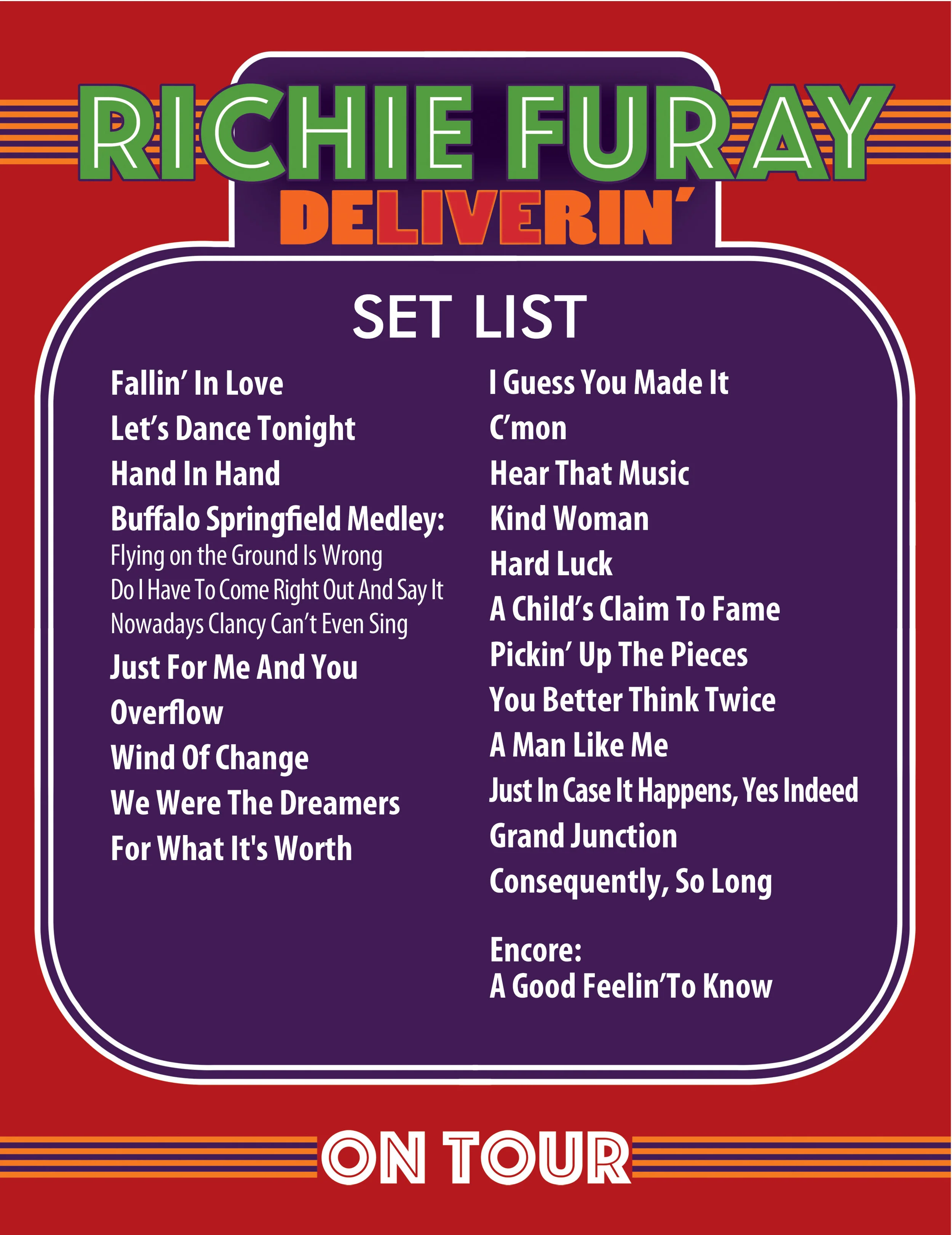 DELIVERIN Concert Set List Autographed By Richie Furay Richie Furay deliverin-concert-set-list-autographed-by-richie-furay-richie-furay