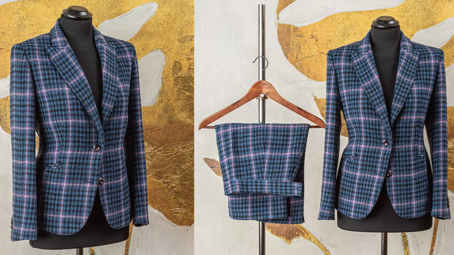 Handgemaakt Mantelpak in Navy Plum Gun Club Tweed - Bespoke Tailoring ...