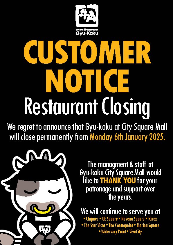 【Customer Notice Restaurant Closing - City Square Mall Outlet will ...