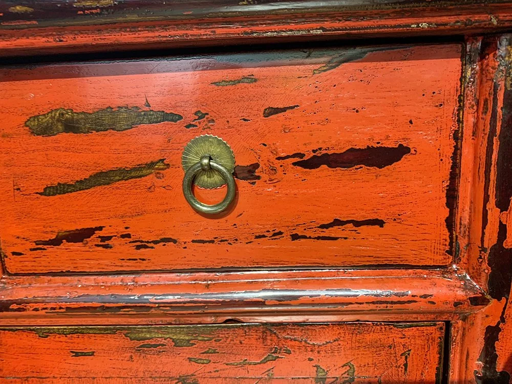 Distress Red Antique Cabinet — Asian Barn