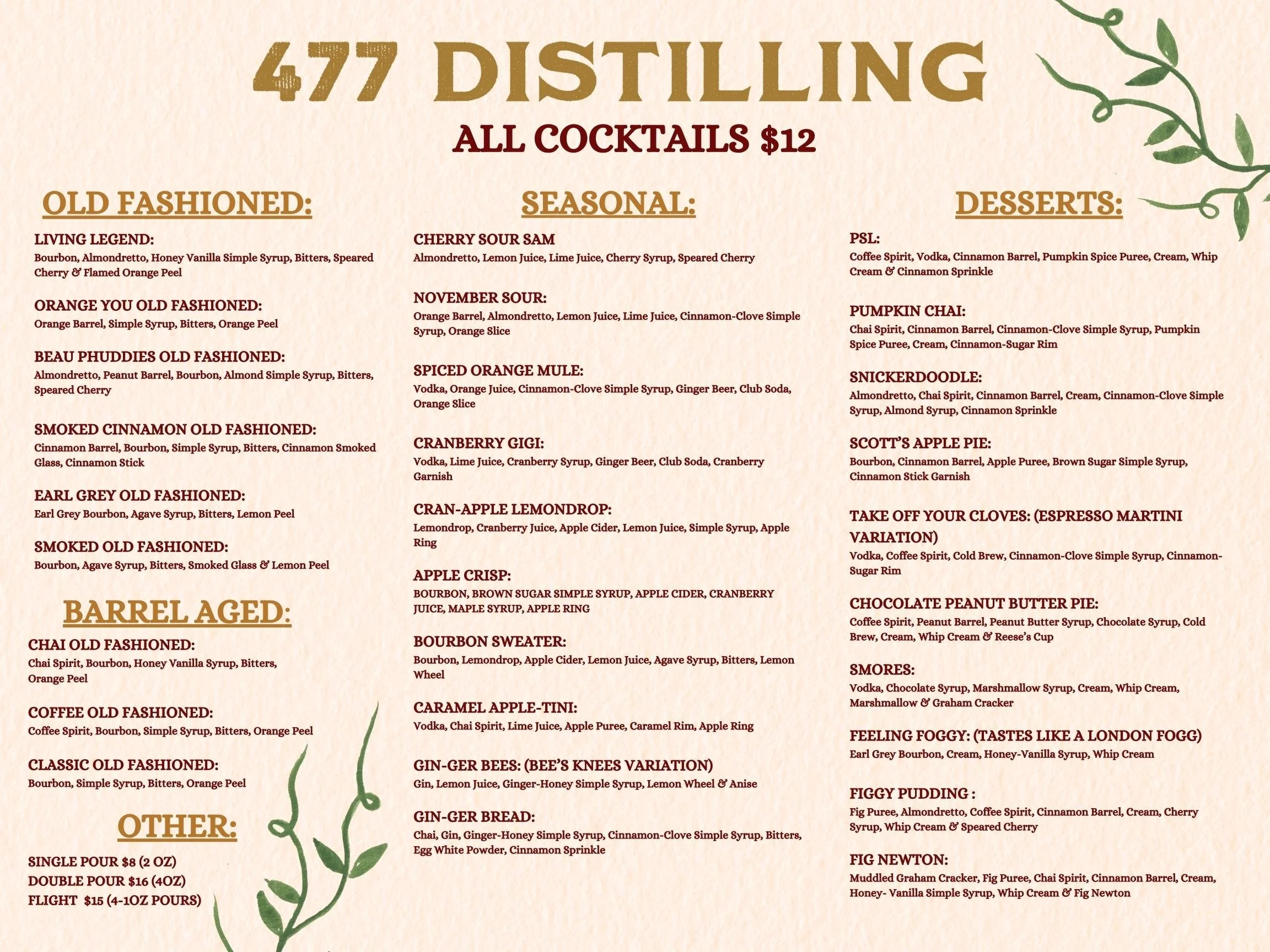 Menu — 477 Distilling