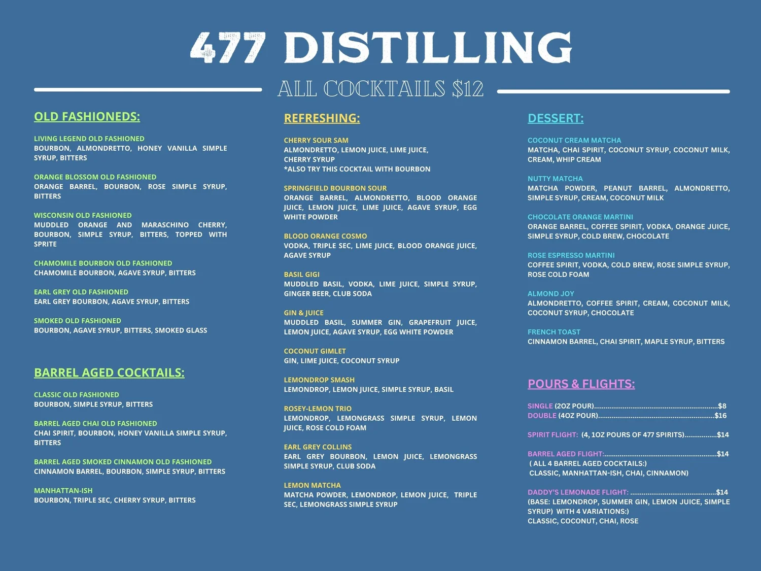 Menu — 477 Distilling