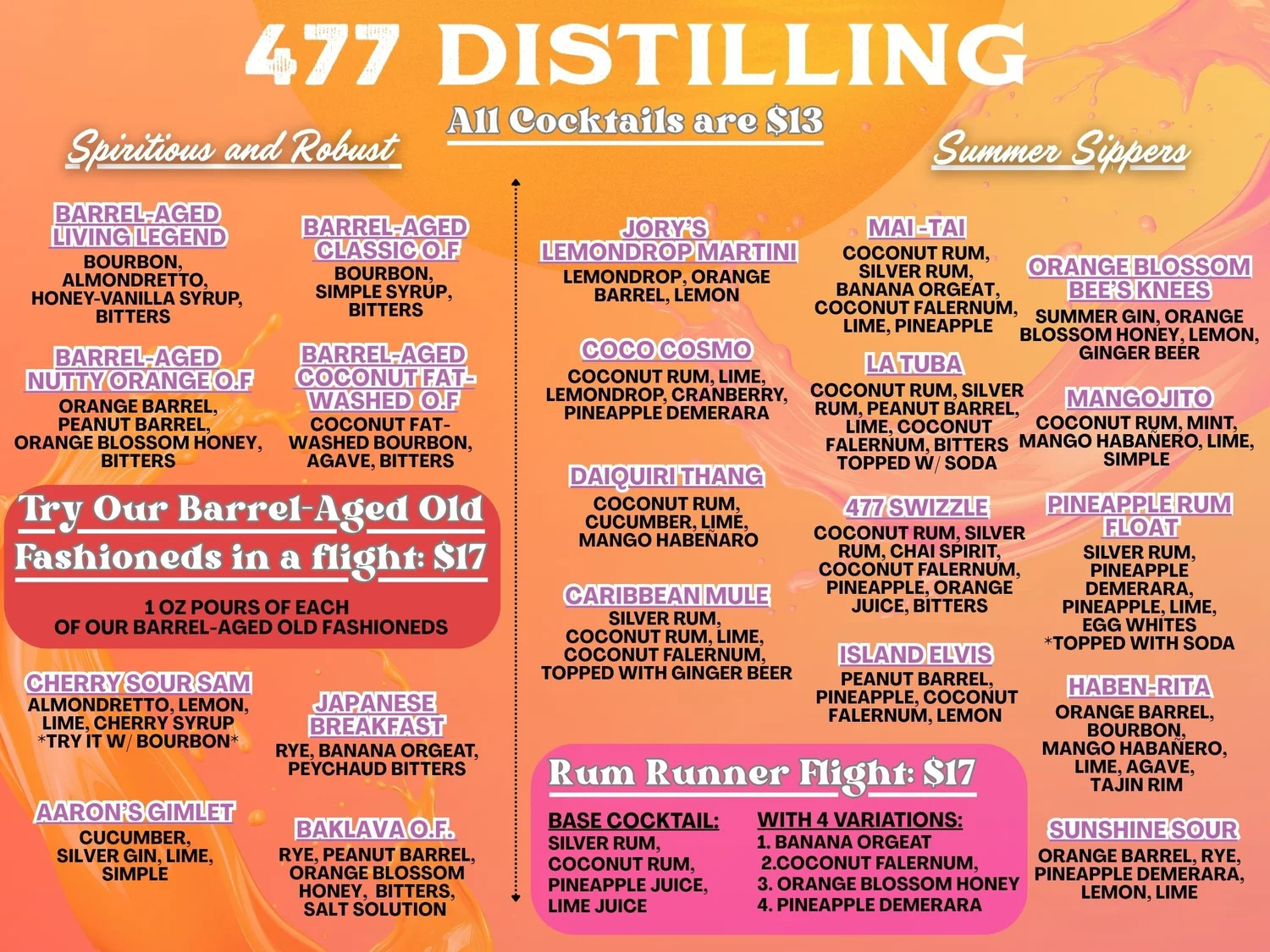 Menu — 477 Distilling
