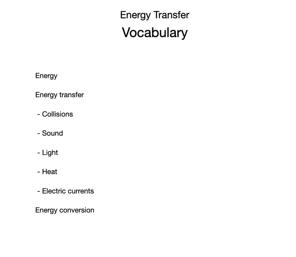 Vocabulary - Energy Transfer — The Wonder of Science