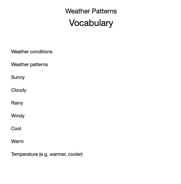 Vocabulary - Weather Patterns — The Wonder of Science
