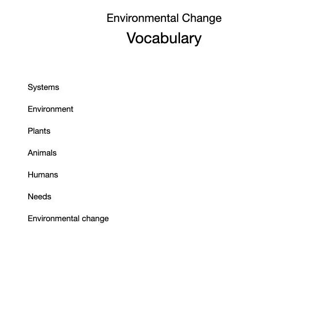 Vocabulary - Environmental Change — The Wonder of Science
