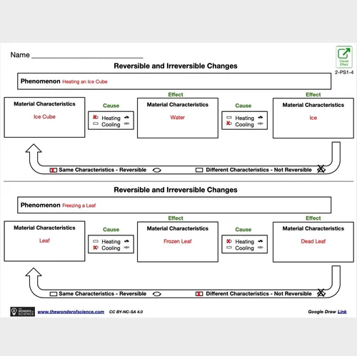 Reversible and Irreversible Changes Graphic Organizer (Teacher Version ...
