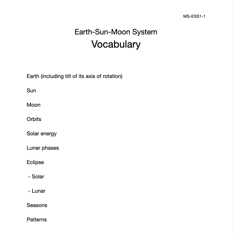Vocabulary - Earth-Sun-Moon System — The Wonder of Science