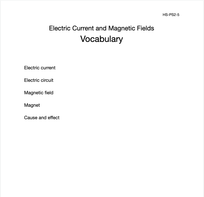 Vocabulary - Electric Current and Magnetic Fields — The Wonder of Science