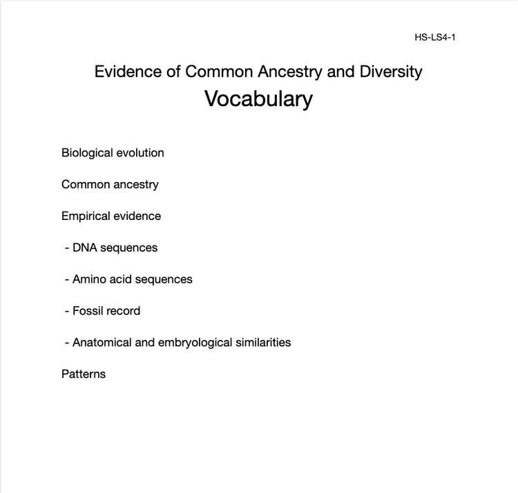 Vocabulary - Evidence of Common Ancestry and Diversity — The Wonder of ...