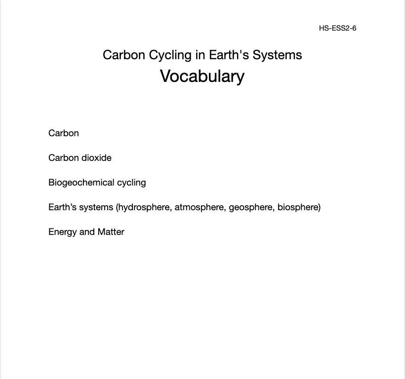 Vocabulary - Carbon Cycling in Earth's Systems — The Wonder of Science