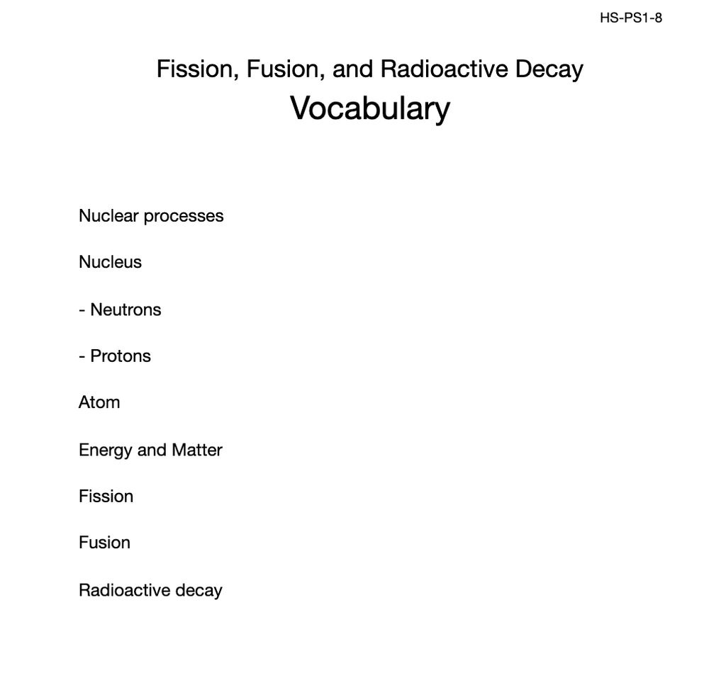 Vocabulary - Fission, Fusion and Radioactive Decay — The Wonder of Science