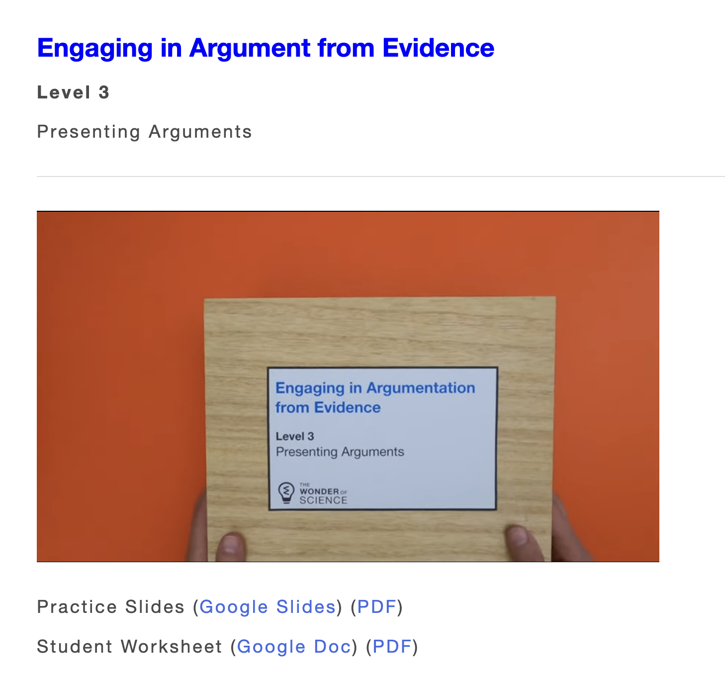 Engage in Argument with Evidence Level 3 - Presenting Arguments — The ...