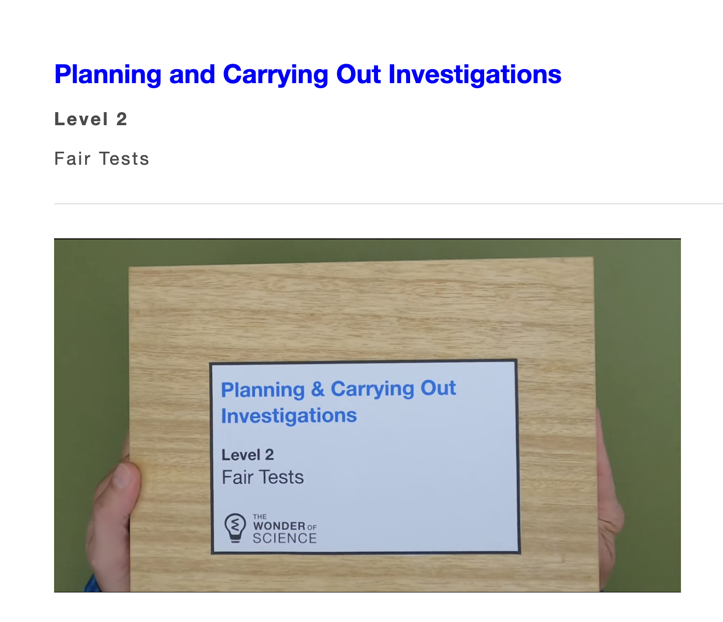 Planning & Carrying-Out Investigations Level 2 - Fair Tests — The ...