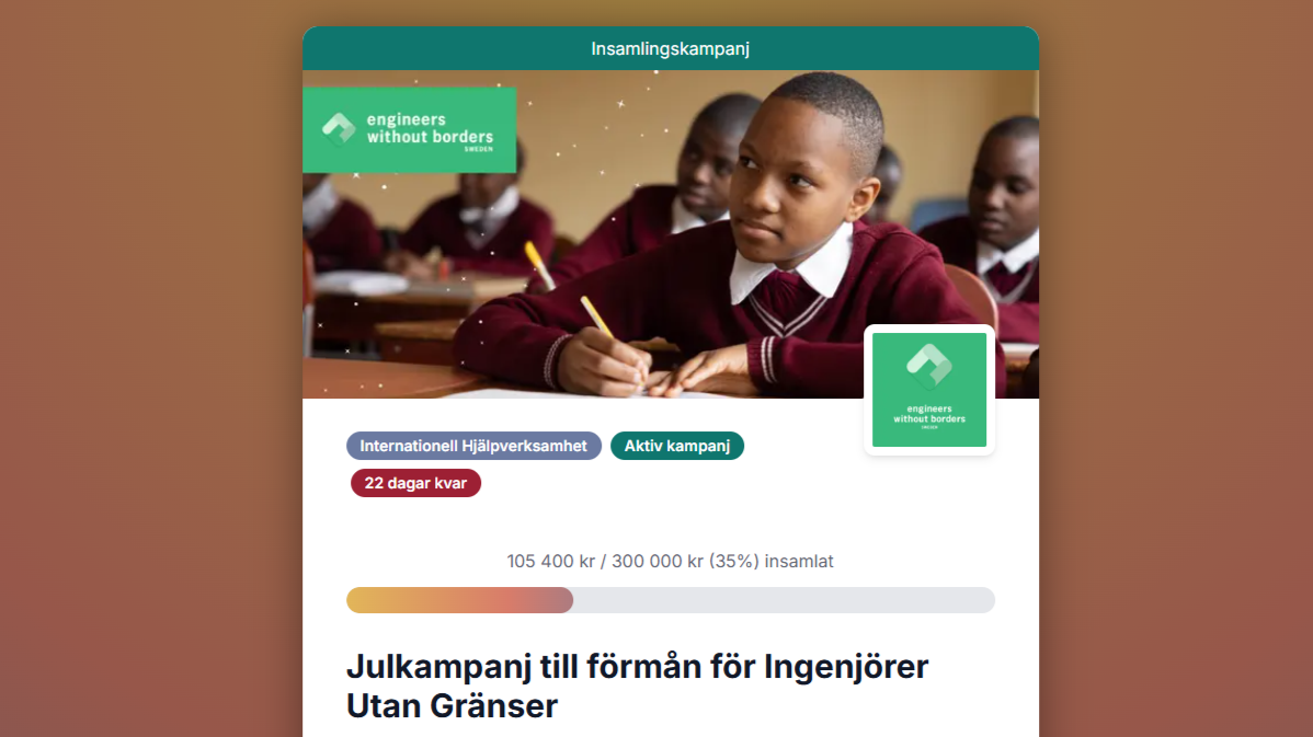 Donate fee-free and easy to Engineers Without Borders Sweden — EWB SWE