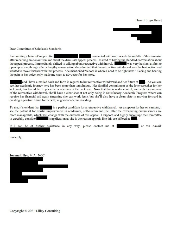FREEBIE: Example Professional Letter of Support for Retroactive ...
