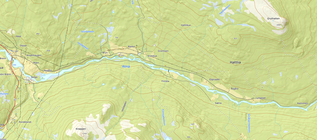 Atnaelva sør for Atnbrufossen — Fjellstyrene i Norge