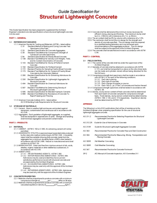 Specifications — Stalite