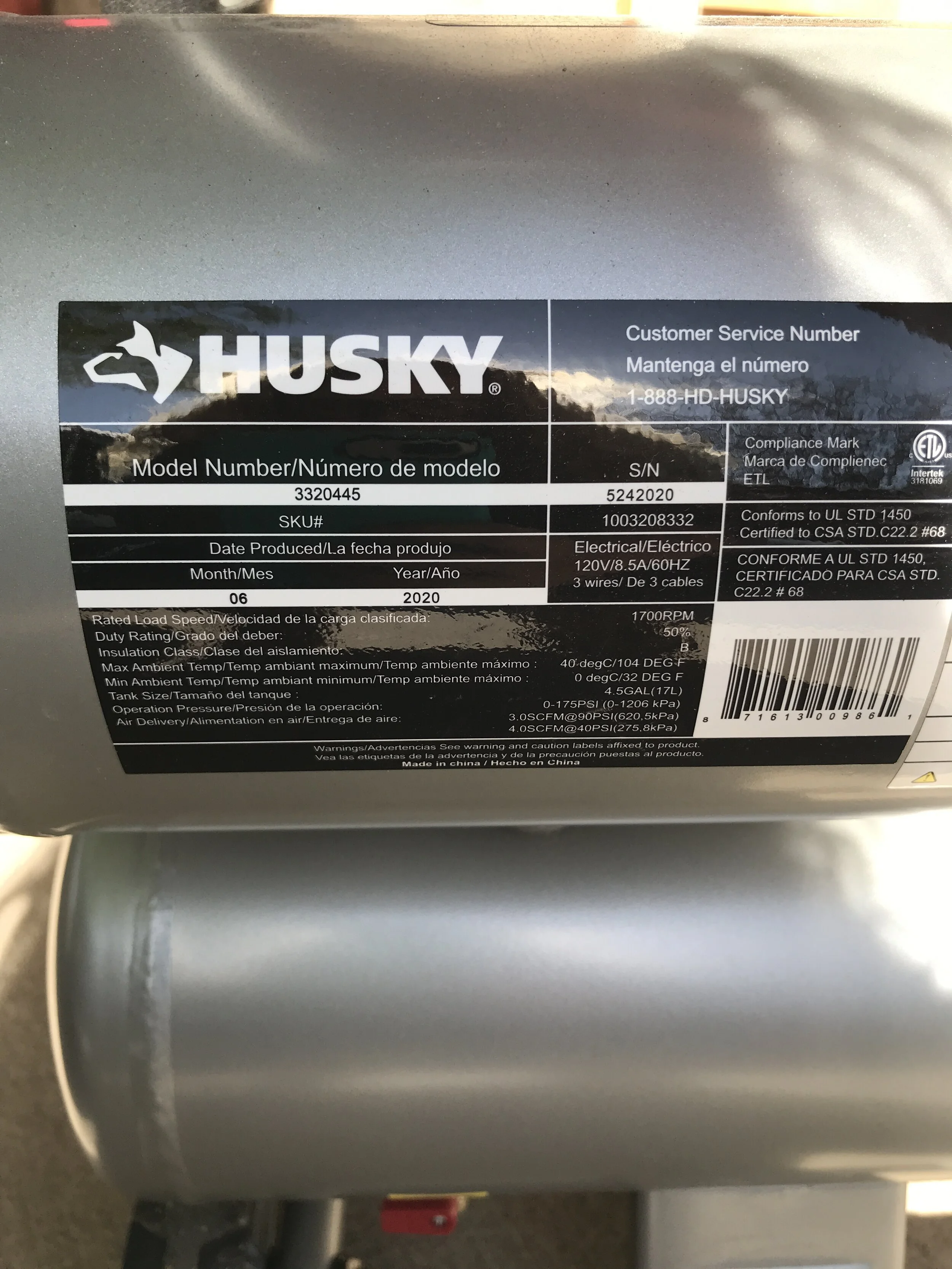 Husky 4 5 Gallon Air Compressor