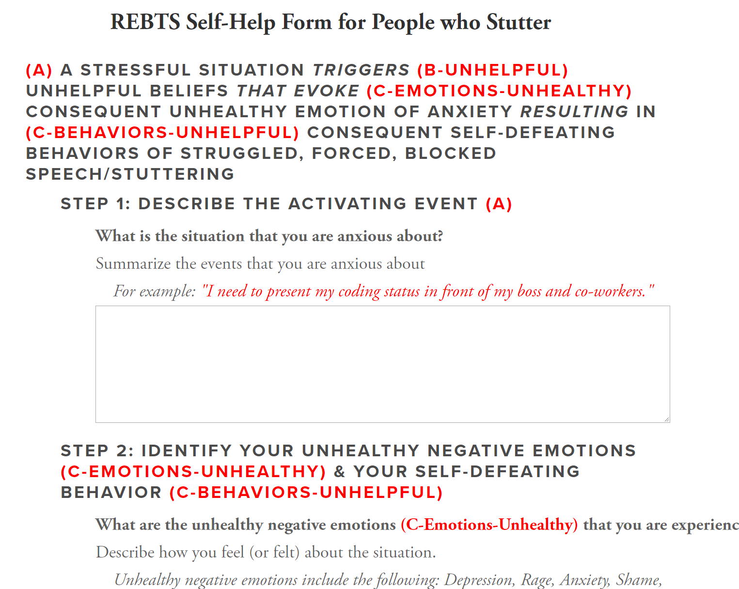 REBT Forms and Resources - Stuttering Recovery
