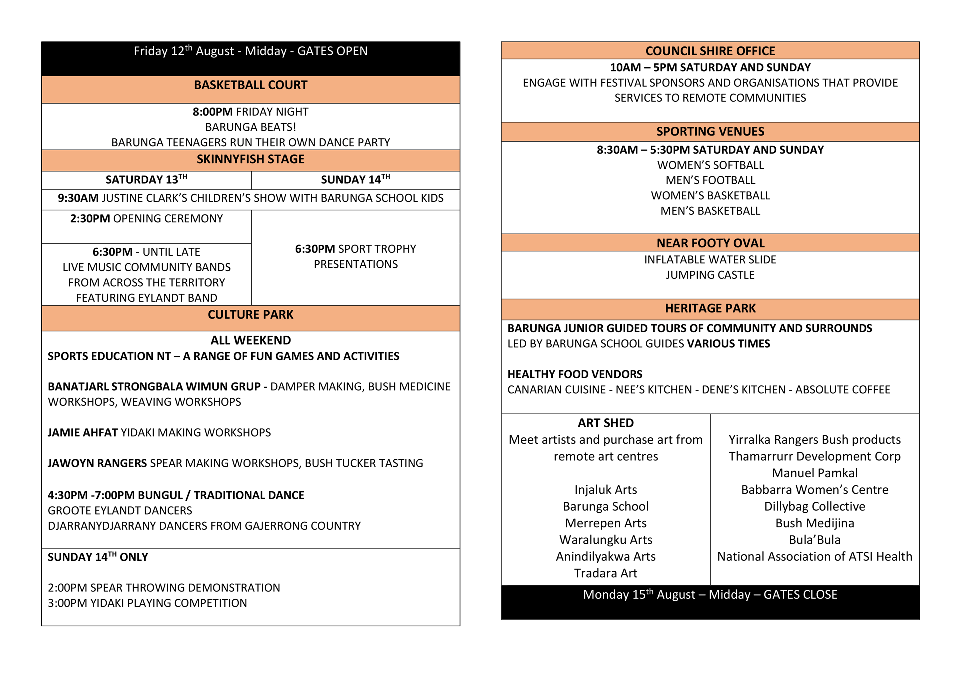 Program — Barunga Festival