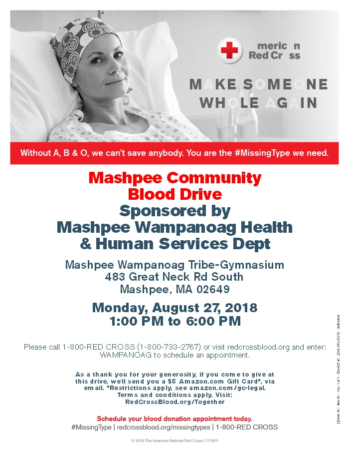Tribe to Host Blood Drive on August 27 — Mashpee Wampanoag Tribe