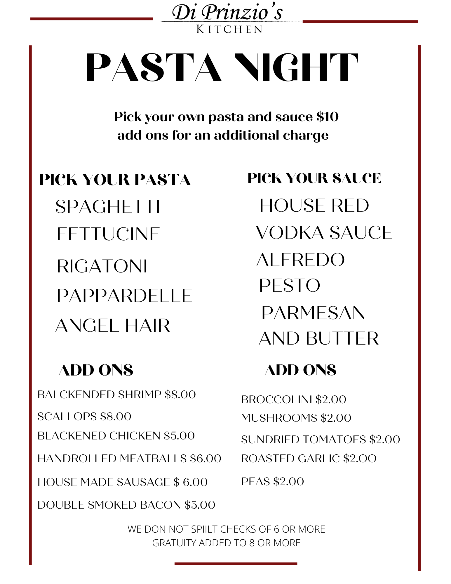 Pasta Night — Di Prinzio's Kitchen & Cocktails