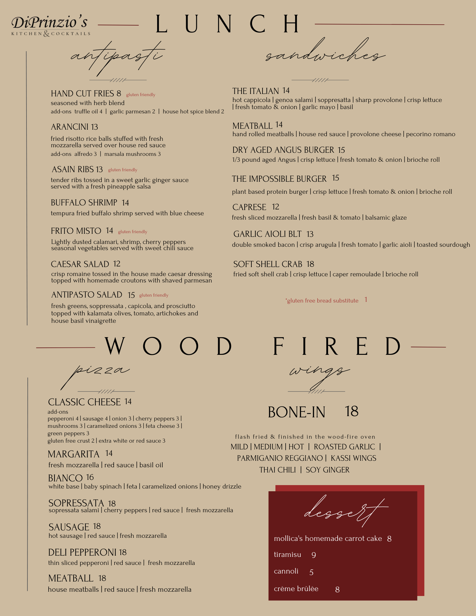 Lunch Menu — Di Prinzio's Kitchen & Cocktails