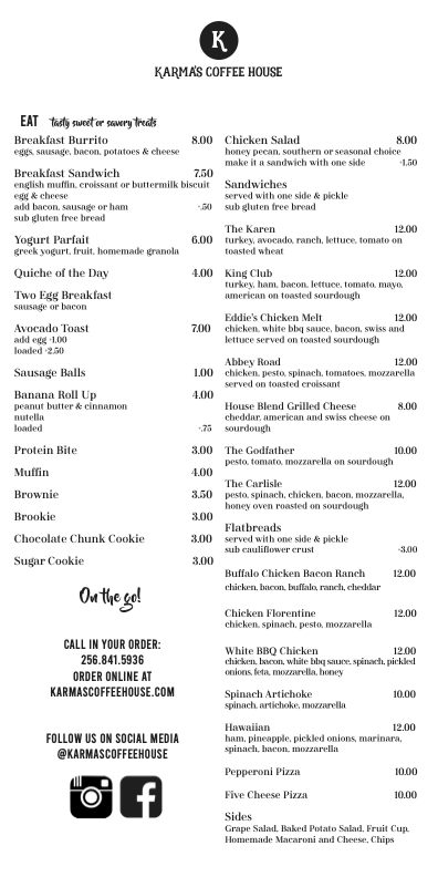 Menu — Karma's Coffee