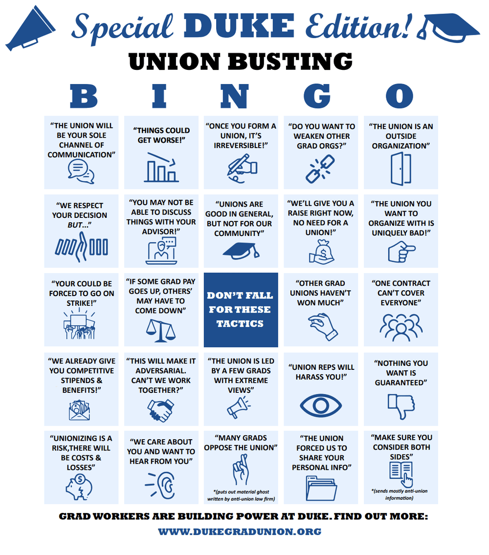 Union-Busting Bingo — Duke Graduate Students Union