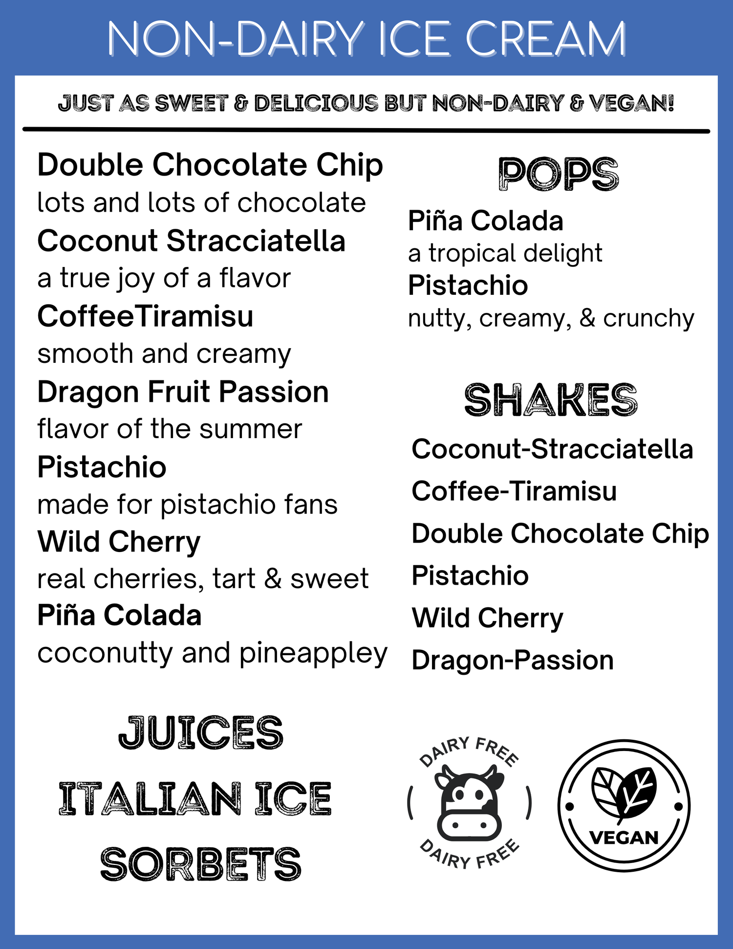 Menu — Manolis Ice Cream, Pops, Sorbet & More