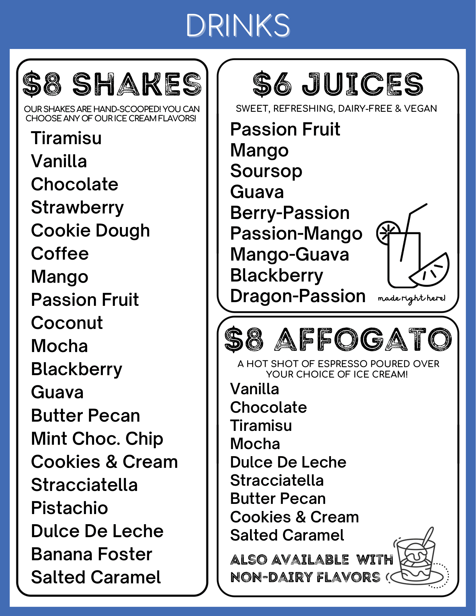 Menu — Manolis Ice Cream, Pops, Sorbet & More