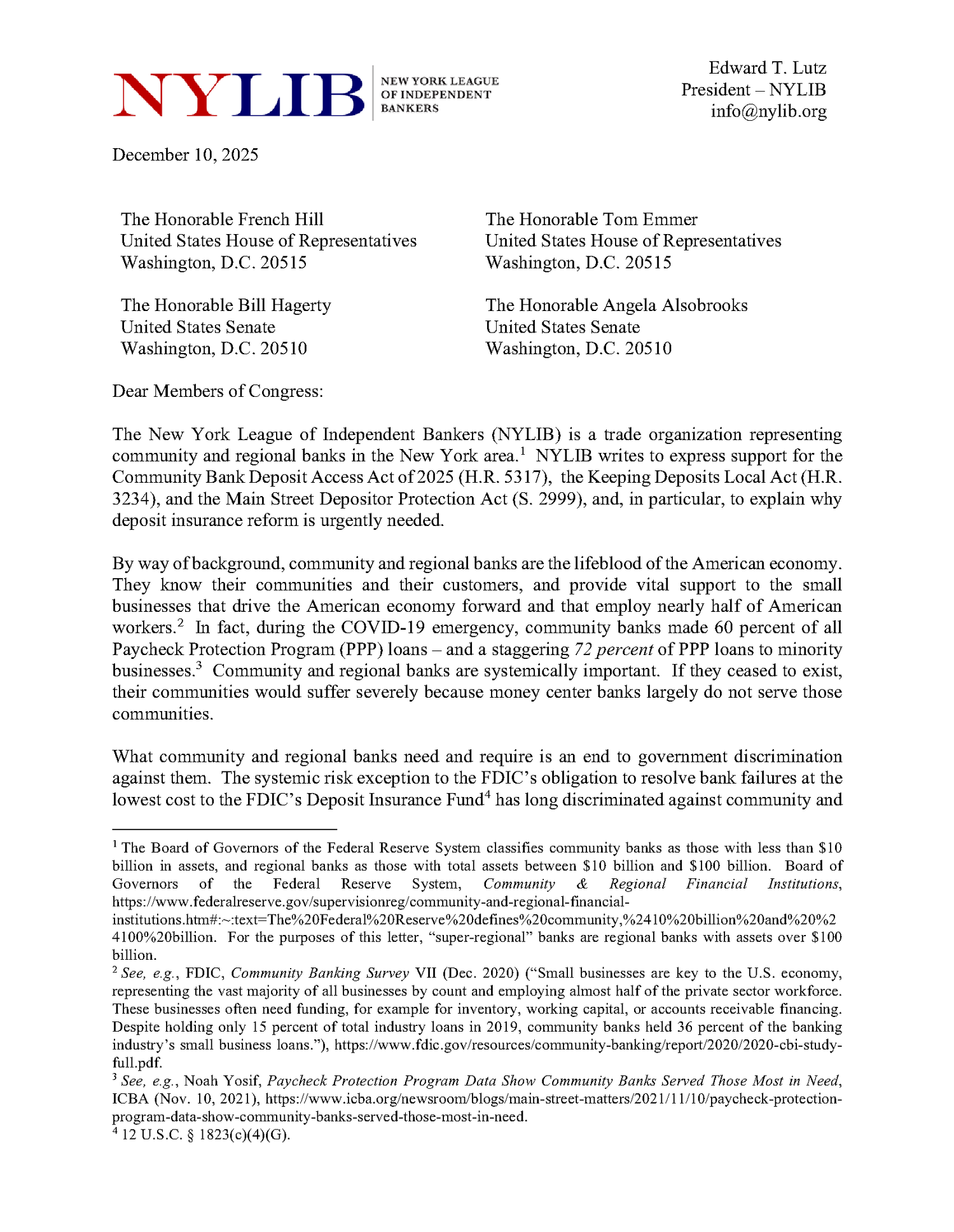 NYLIB Submits Letter to Congress Supporting Deposit Insurance Reform ...