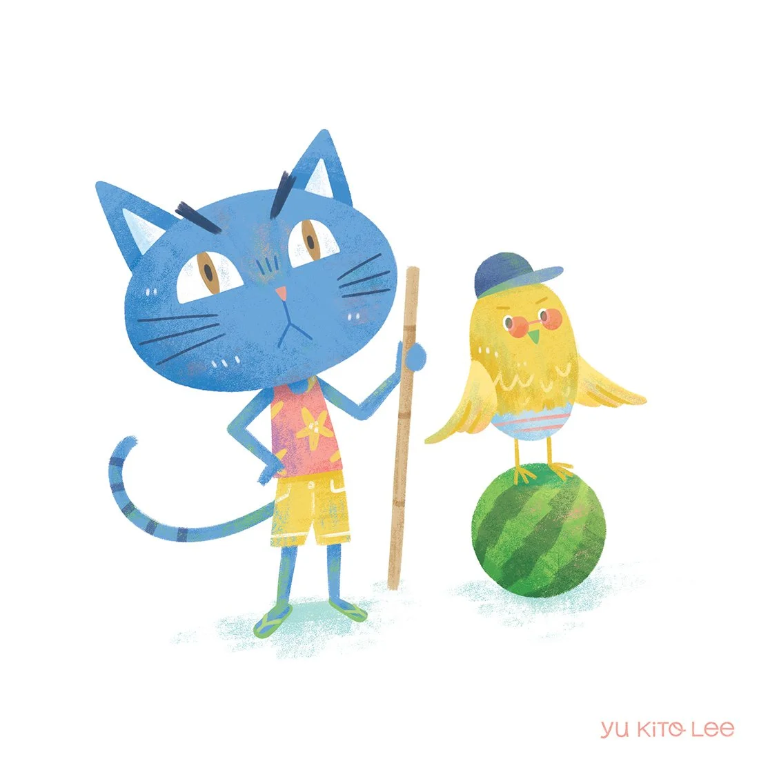 Cat & Bird: Ready for Suikawari — Studio Yuey: Illustration by Yu Kito Lee