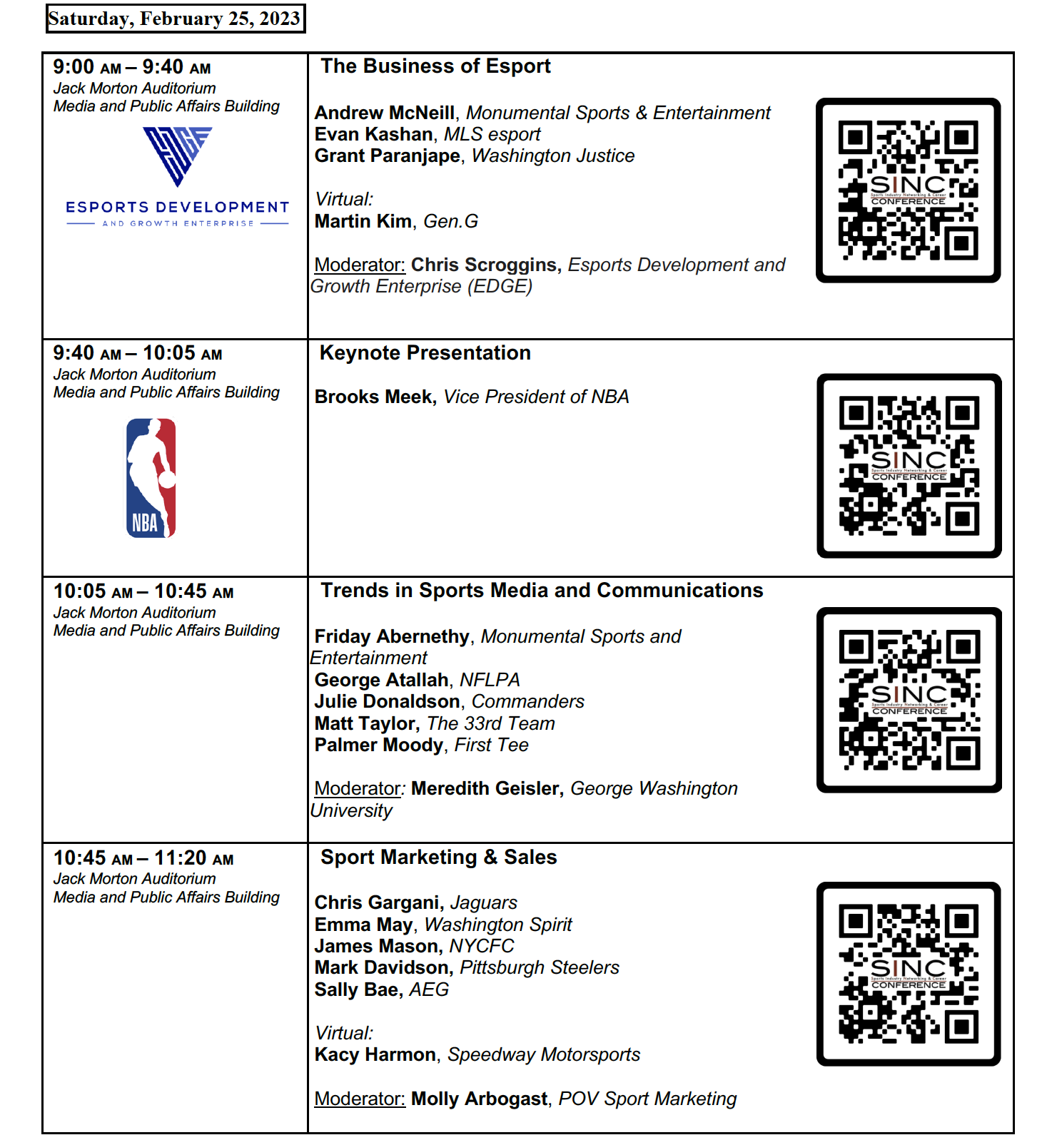 SCHEDULE 2023 — SINC