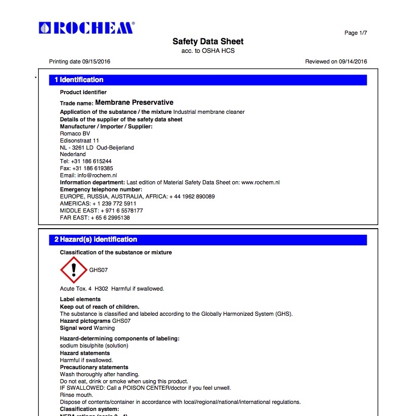 Material Safety Data Sheets — Rochem Americas, Inc.