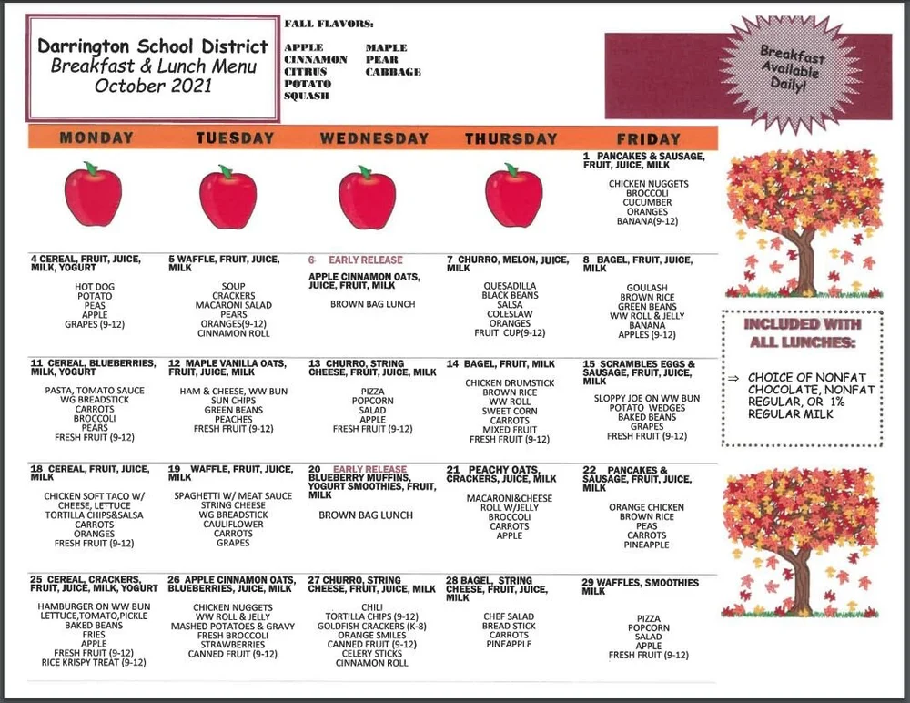 September and October 2021 Menus — Darrington School District
