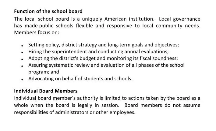 Function of the School Board — Darrington School District