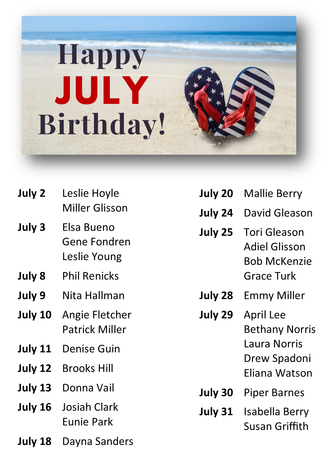 July Birthdays — Grace Church