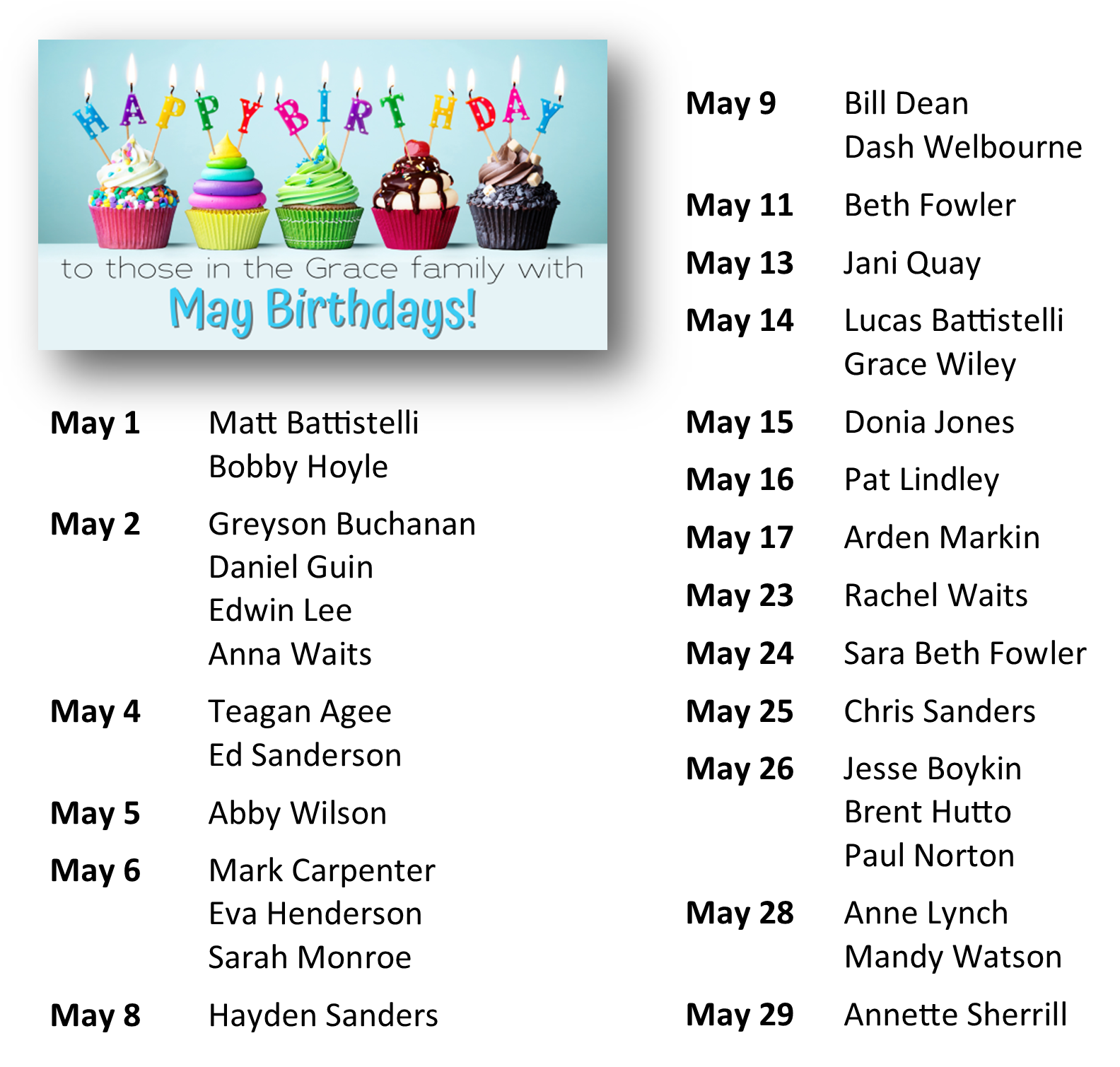 May Birthdays — Grace Church