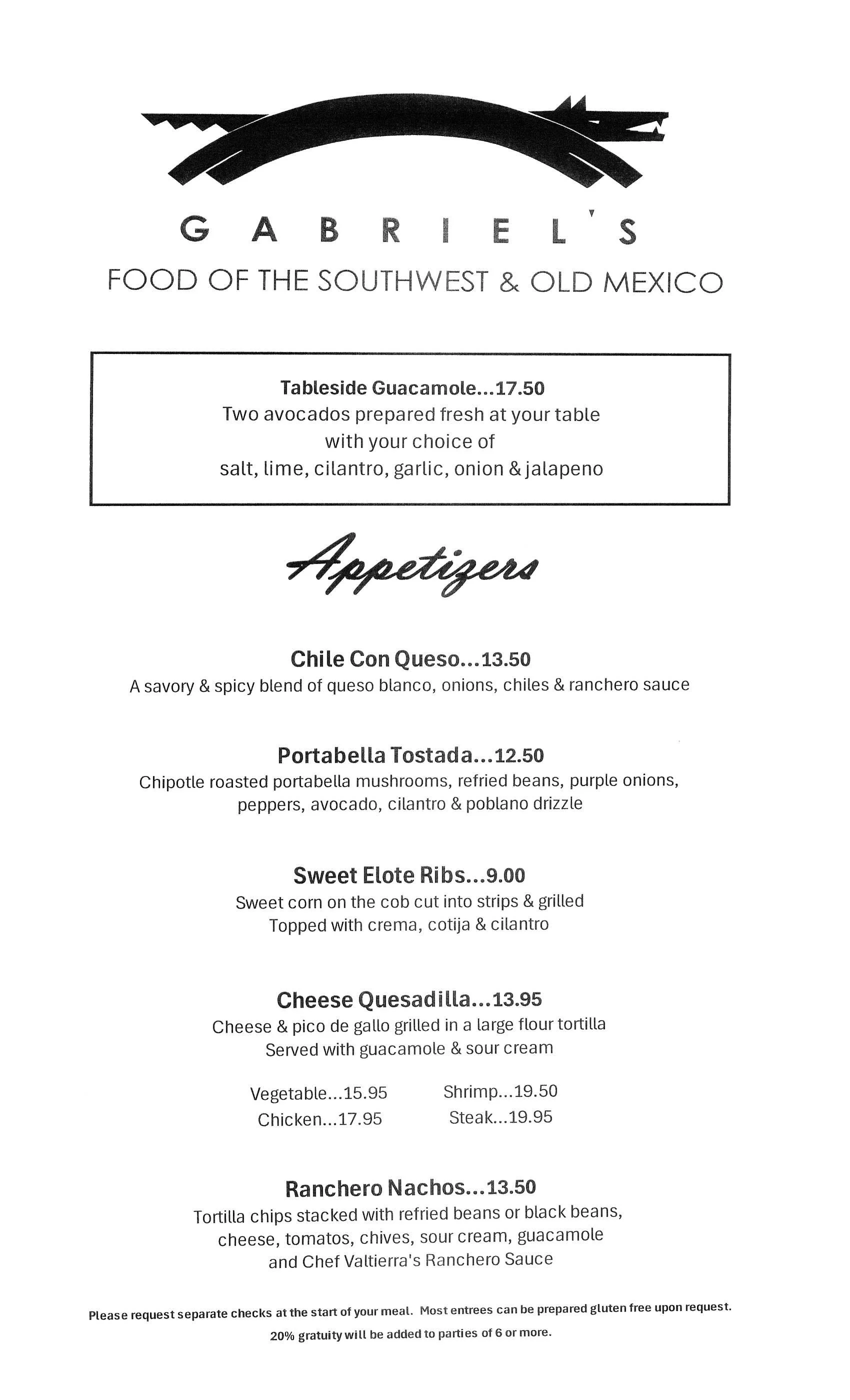 Current Menus — Gabriel's of Santa Fe